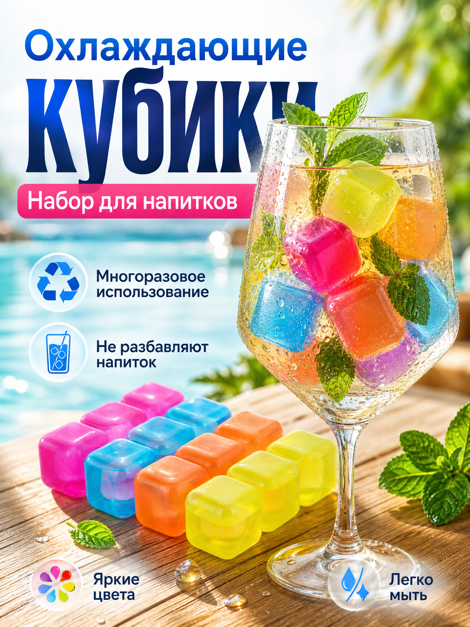 Набор разноцветных охладителей напитков, многоразовые кубики льда, 12шт.