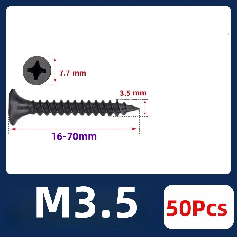 Черные саморезы QWBD-01 из углеродистой стали M3.5 70mm