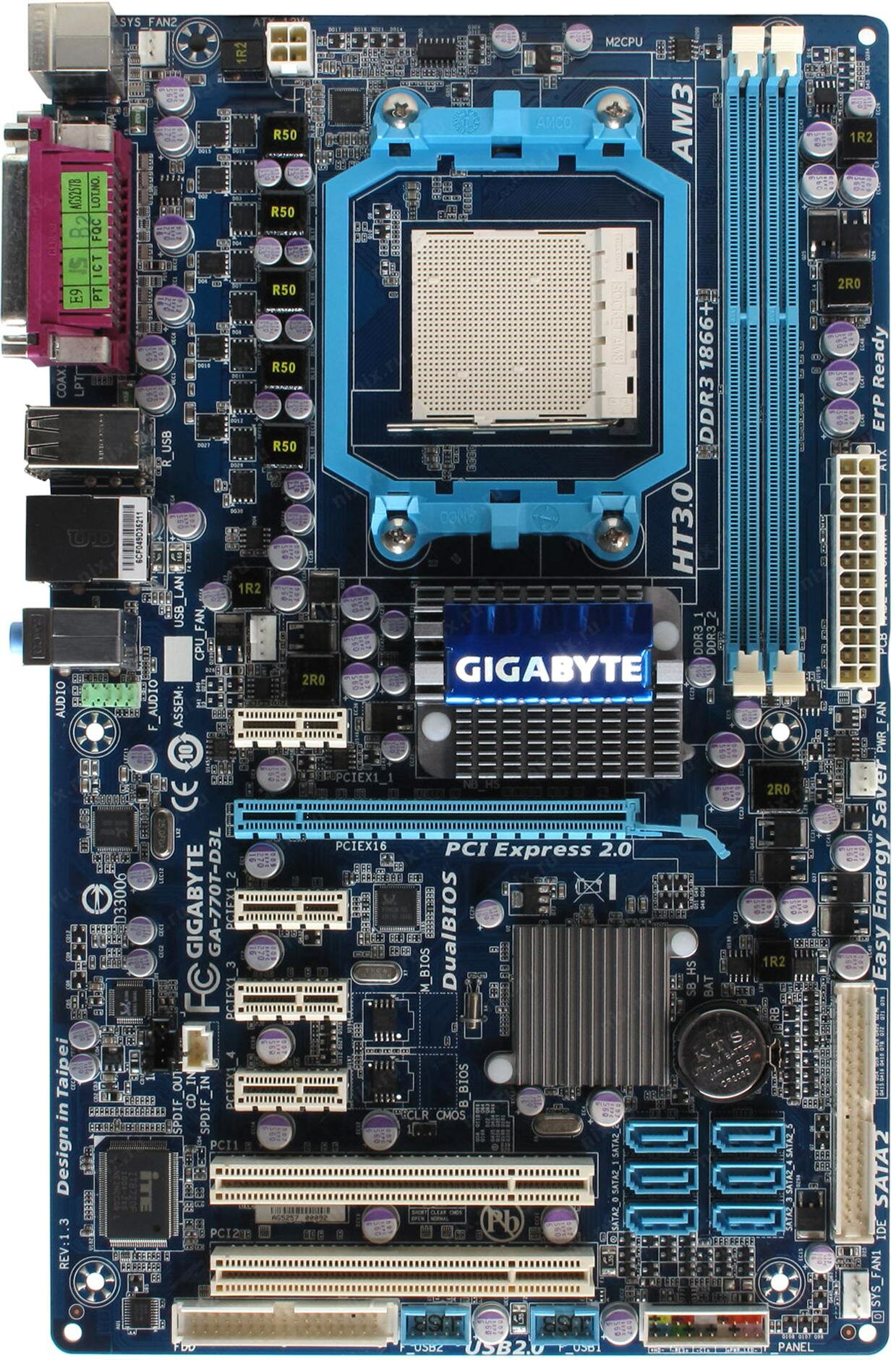 Материнская плата GIGABYTE GA-770T-D3L SocketAM3 AMD770 PCI-E+GbLAN SATA RAID ATX 2DDR3