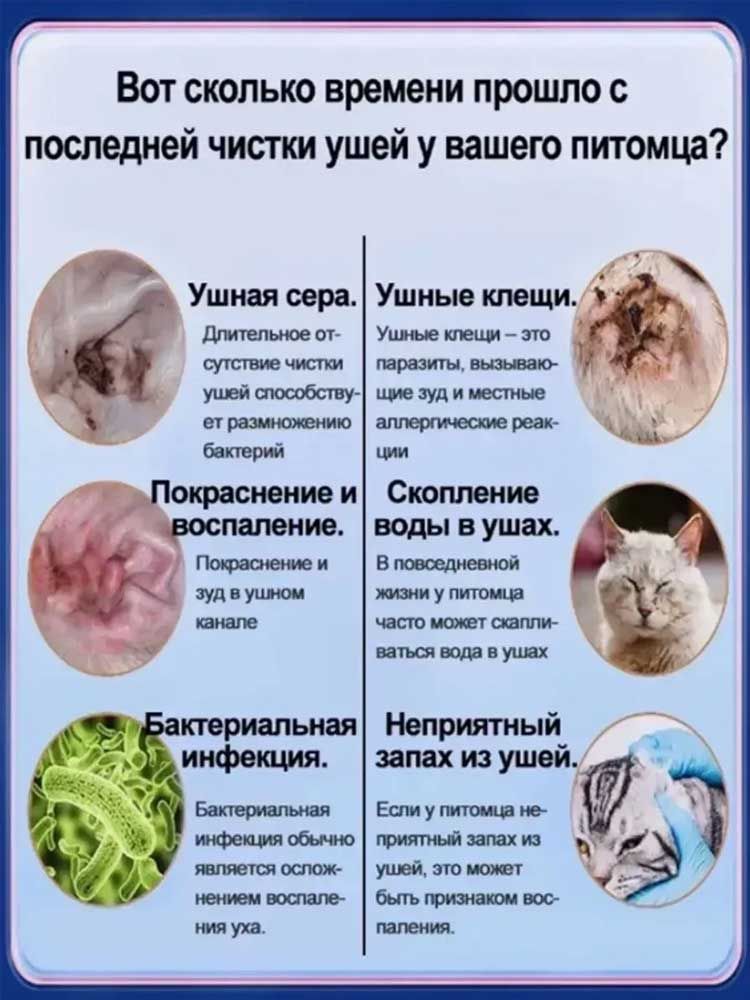 Ушные капли для кошек и собак, комплексная очистка ушей от серы и грязи, эффективное средство от ушного клеща, снимает зуд и раздражение, профилактика воспалений, 60 мл