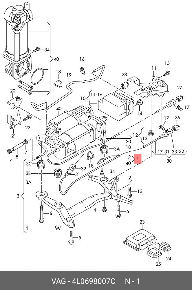 Компрессор пневмоподвески Audi Q7 2005-2015, Omegation ASP10016 (аналог VAG 4L0698007C)
