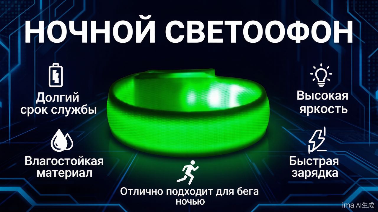 Браслет светящийся тканевый с LED подсветкой на замке липучке синий цвет