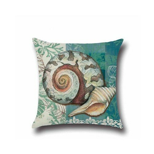 Premium linen marine animal pillow cushion cover featuring elegant sea creature patterns conch