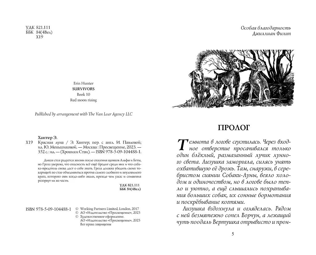 Красная луна. Эрин Хантер. Твёрдый переплёт. Издательство Просвещение. — фото 1