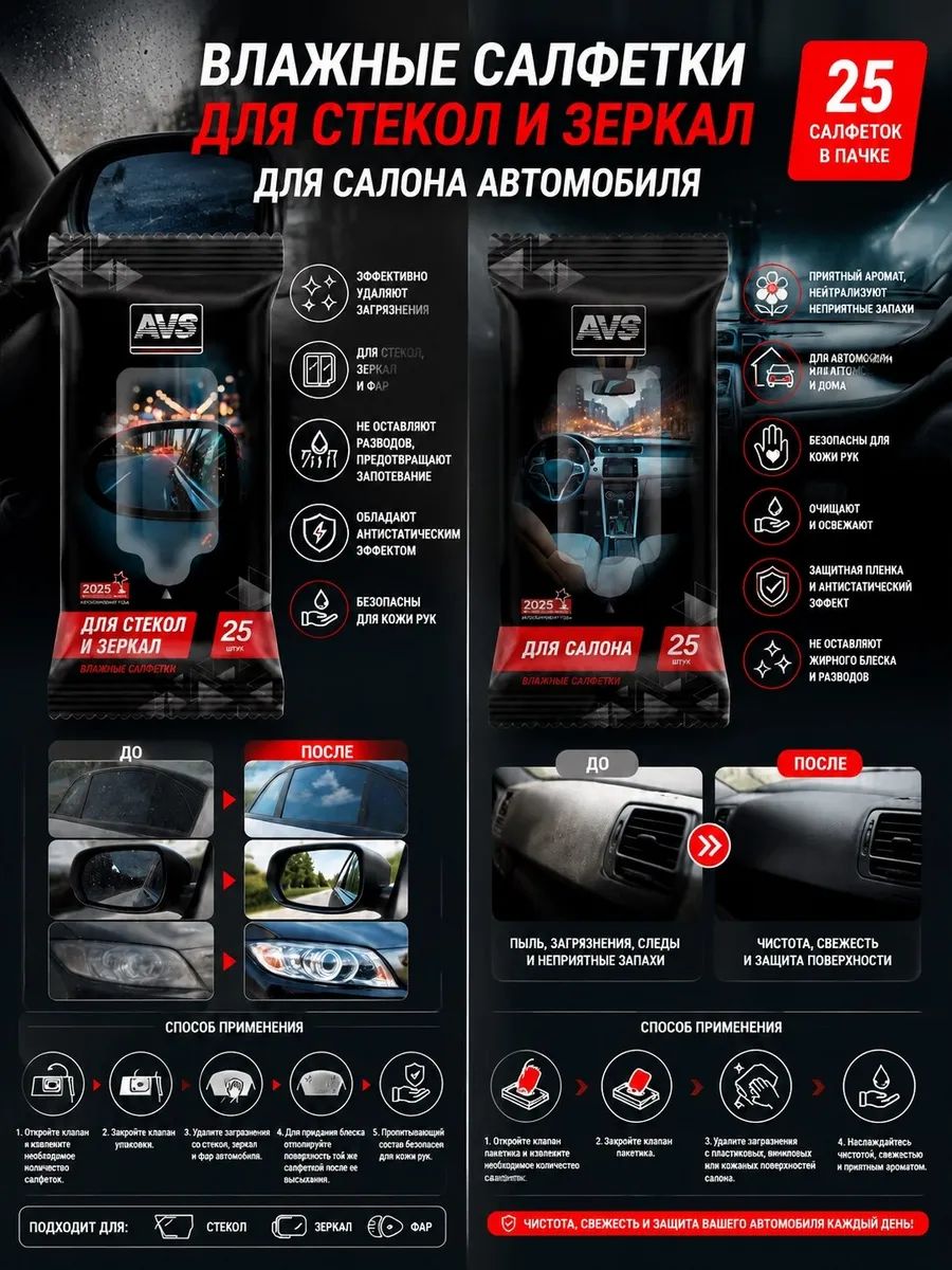 Автомобильные салфетки для зеркал и салона 2шт