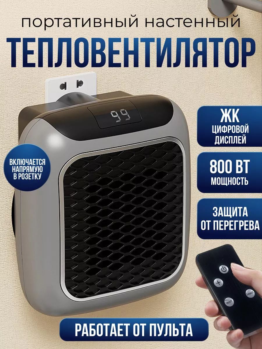 Тепловентилятор настенный, обогреватель электрический с пультом управления