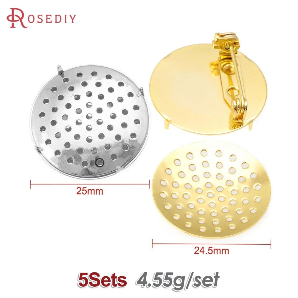 Основы для брошей Rosediy латунь 25 мм комбинируемые круглые Желтый, 18K Gold Color, 25MM 5 Sets