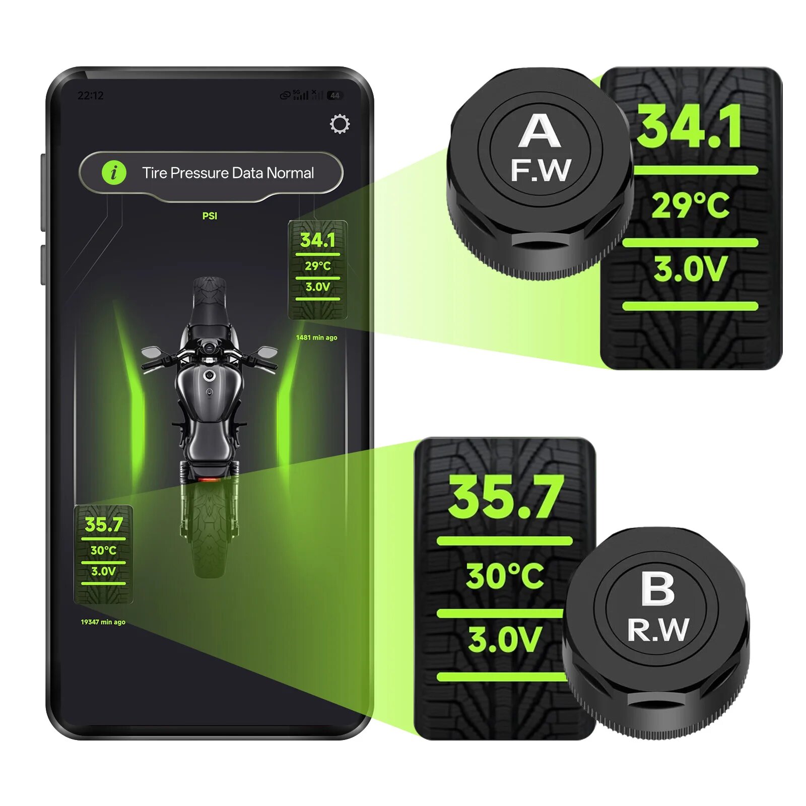 Система Контроля Давления В Шинах Мотоцикла (TPMS) Bluetooth 5.0 С Оповещениями О Давлении И Температуре В Реальном Времени