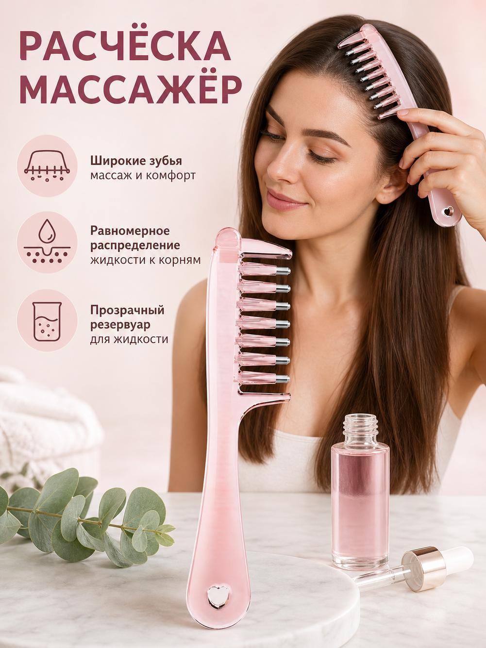 Прозрачная массажная расческа с дозатором для нанесения масла на кожу головы