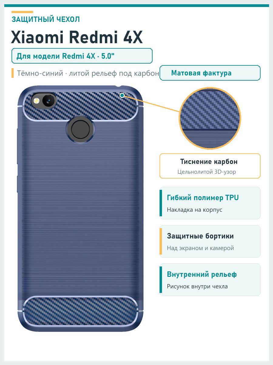 Чехол на Xiaomi Redmi 4X (Ксиоми редми 4x, Сяоми редми 4х) противоударный (темно - синий)