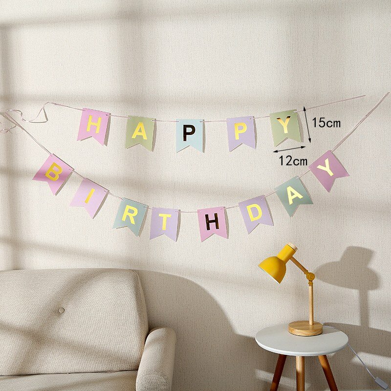 Гирлянда флажков Happy Birthday пастельных макарунных оттенков для декора стен на день рождения праздник домашняя вечеринка, Рыбий хвост, пастельные макарунные оттенки, малый размер 《12*15》