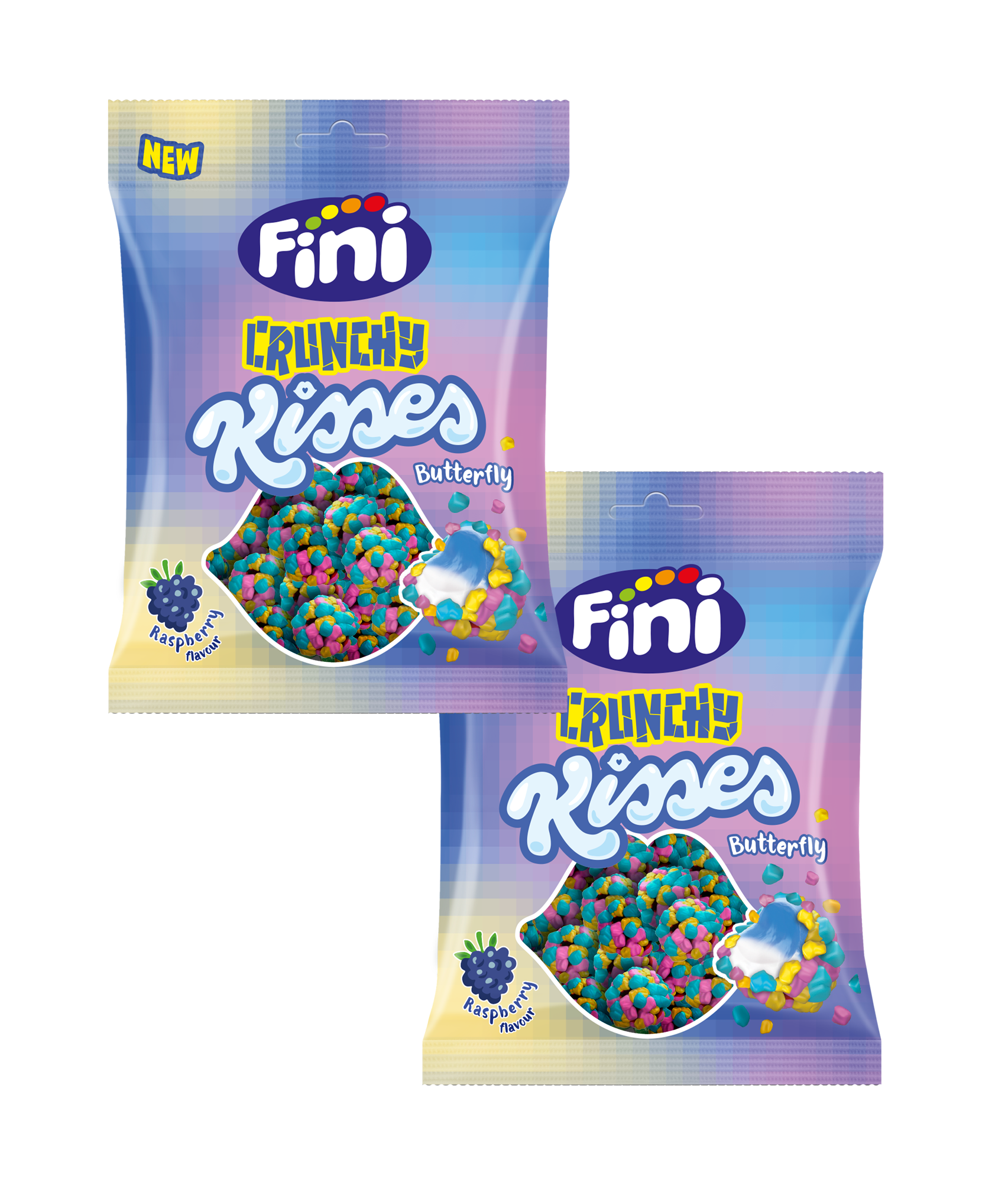 Жевательный мармелад Fini Crunchy Kisses / Фини "Хрустящие поцелуи" малина (Испания), 2 шт. по 75 грамм