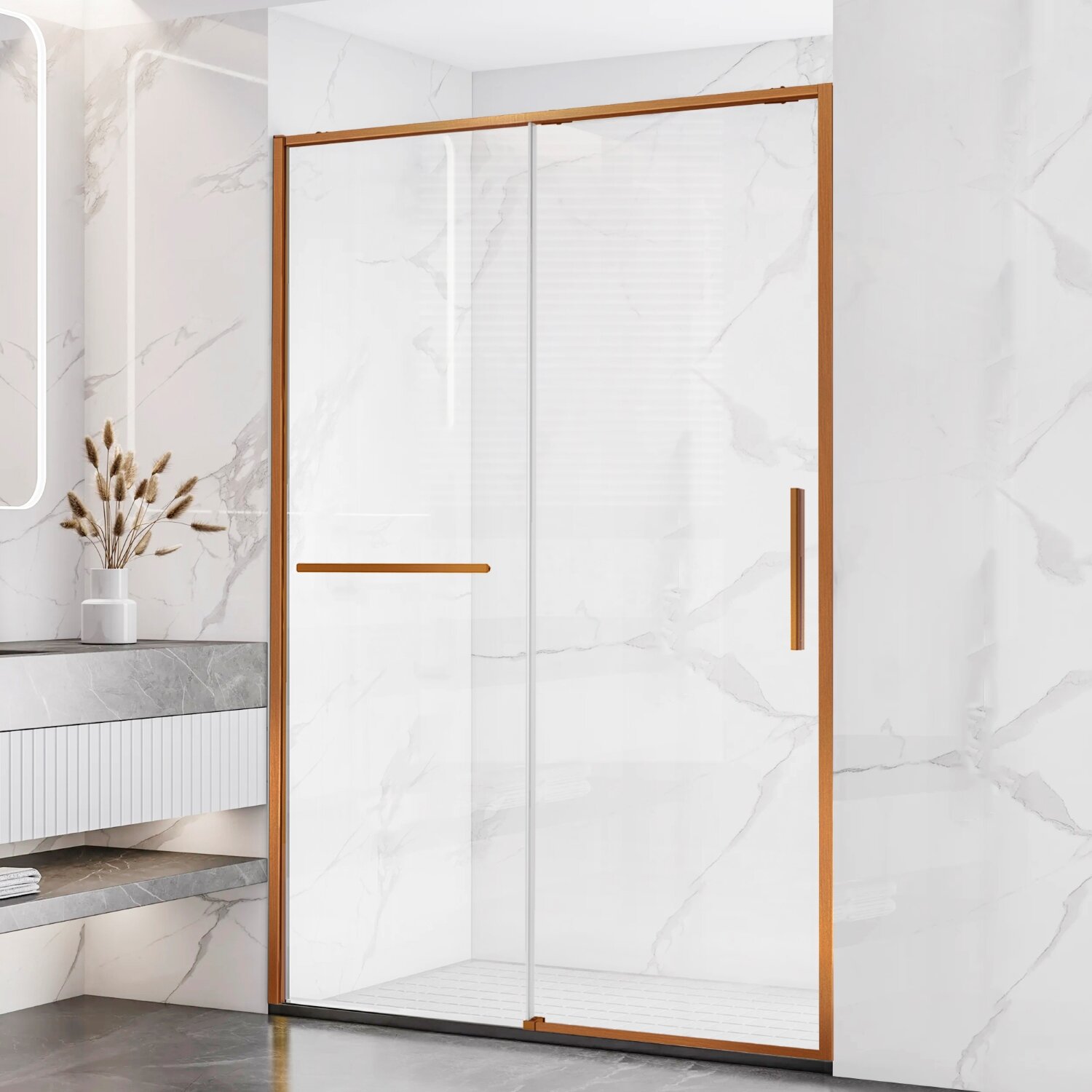 Душевая дверь Vincea Slim Soft 120x200 VDS-1SS120CLBC стекло прозрачное, профиль брашированная медь