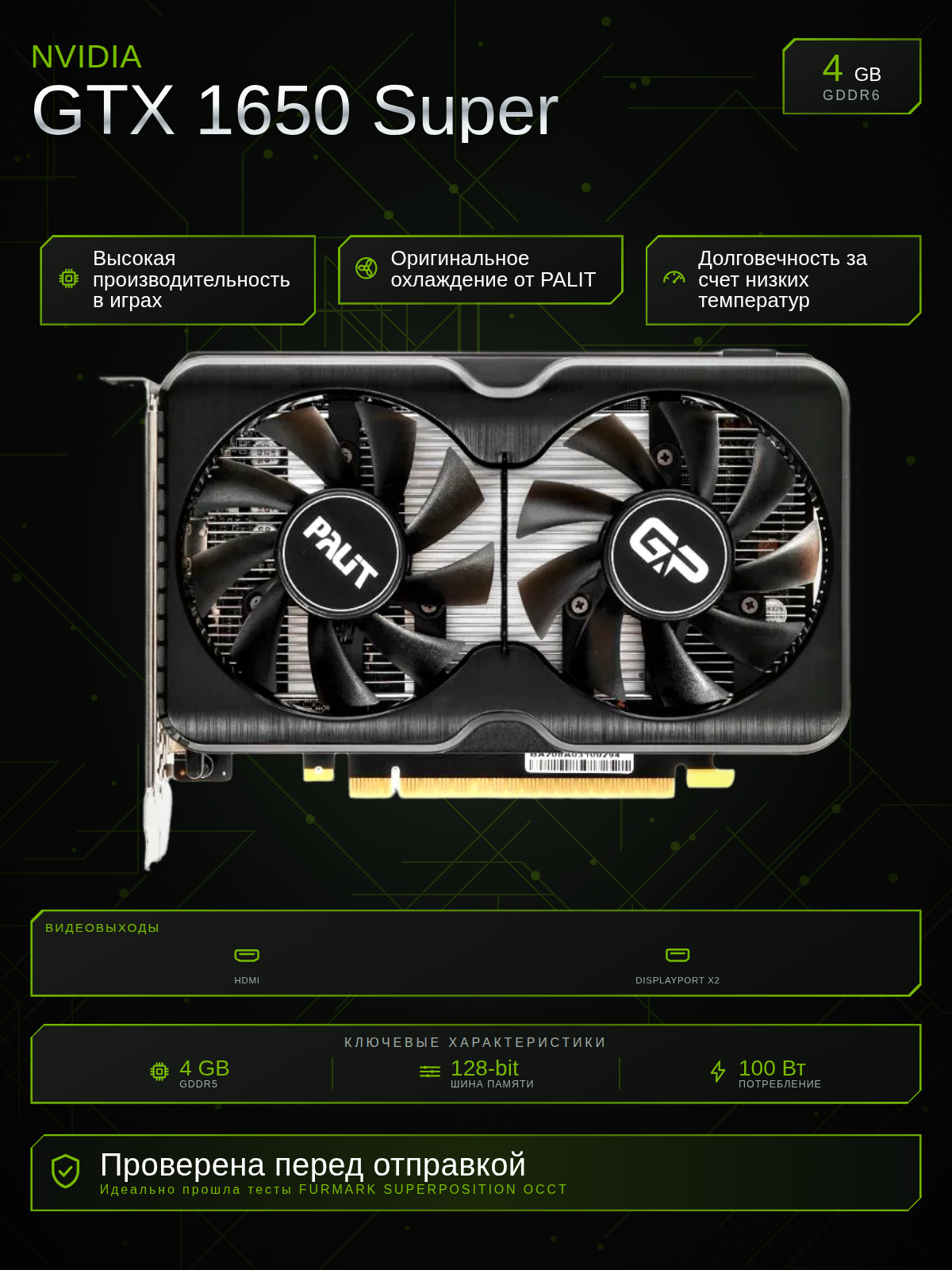 Видеокарта GTX 1650 Super 4GB Palit Gaming Pro