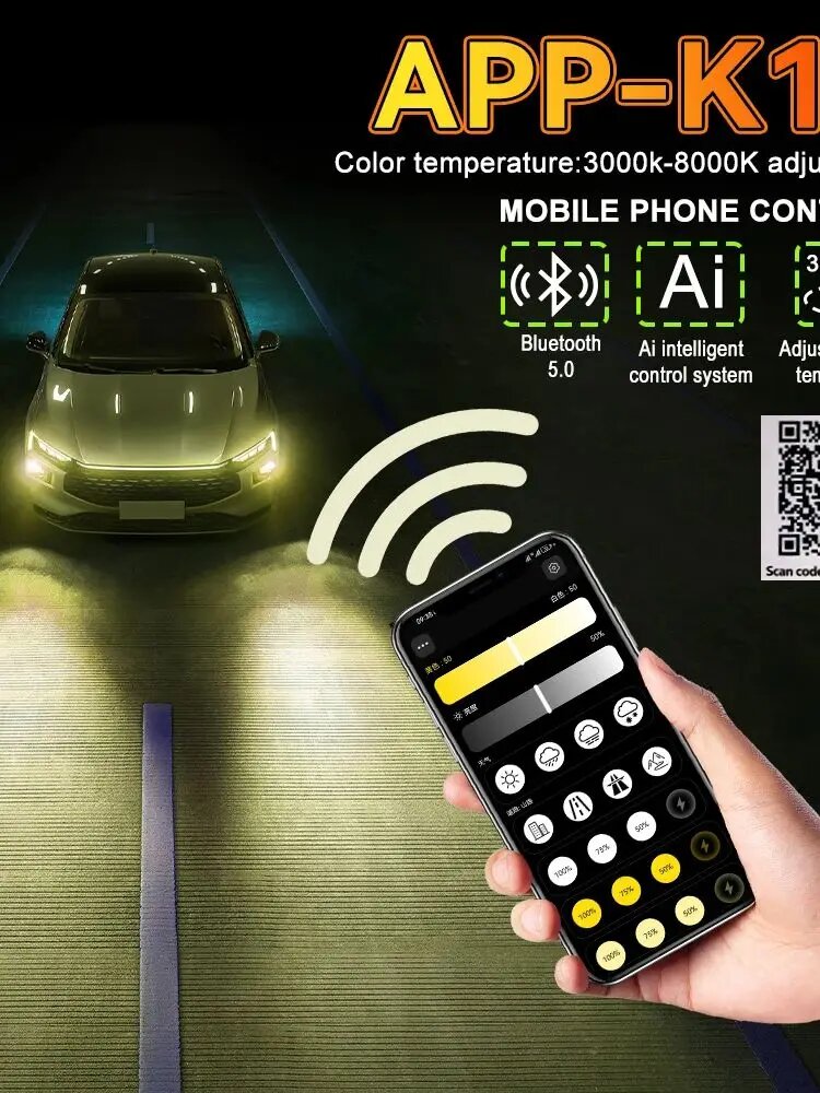APP Control H7 Автомобильные фары H4 Мини-турбо-фара H1 H11 H3 9005 HB3 9006 HB4 Светодиодные H9
