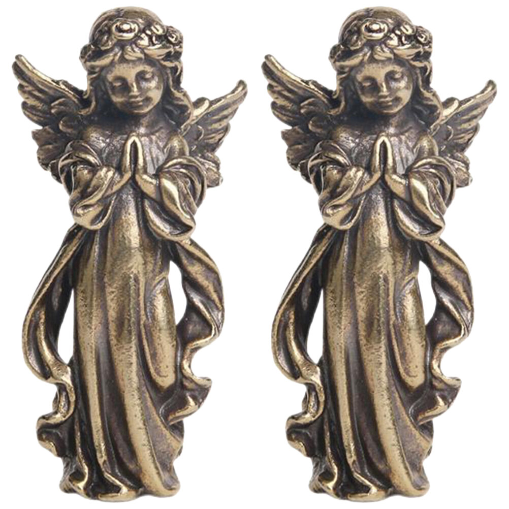 2 Штатуи Ангела Из Меди Винтажные Фигурки Декор Для Стола 5X2.5Cm