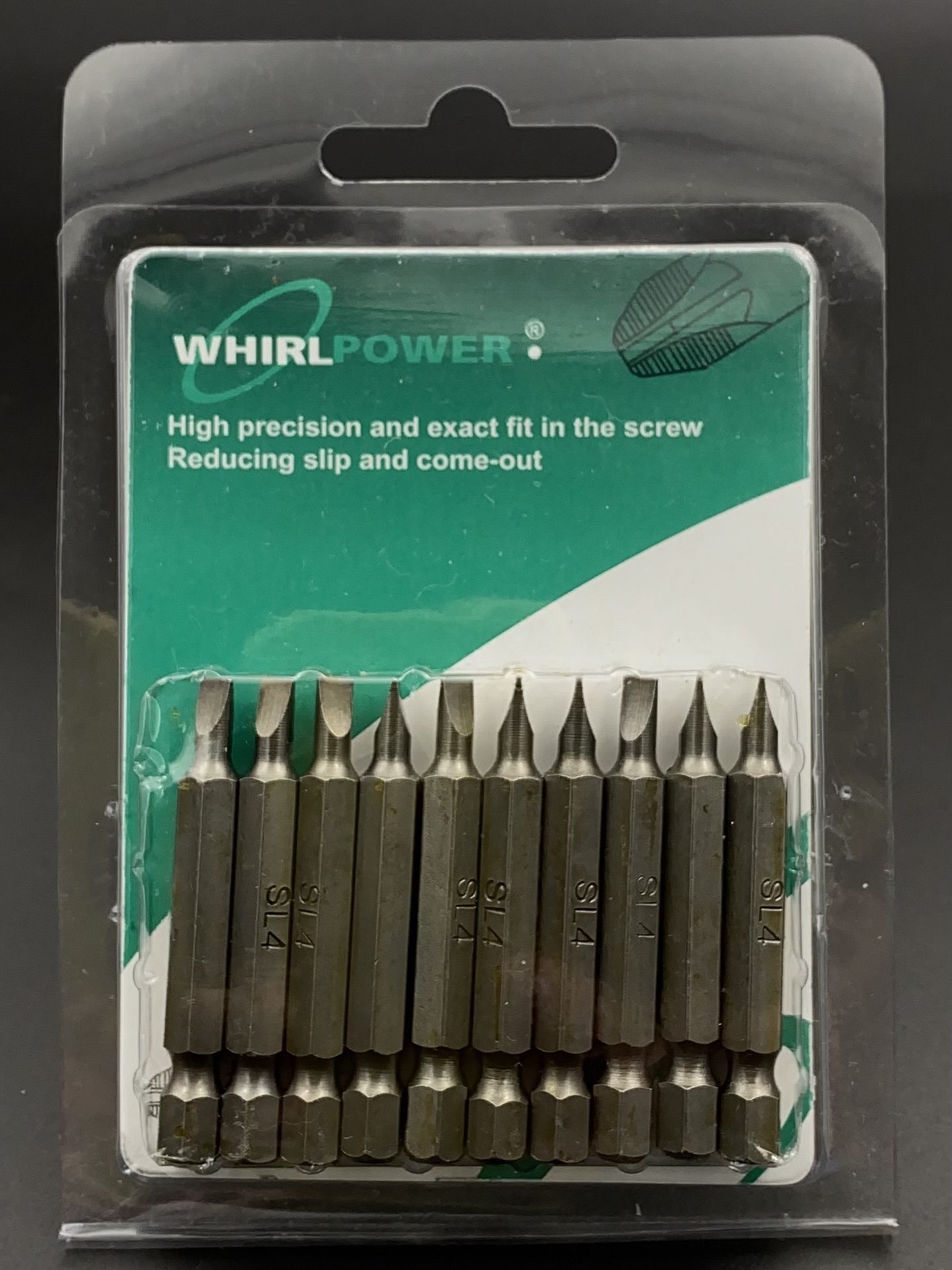 10 штук ! Биты SL4х50 мм магнитные с прямым шлицем WHIRLPOWER для шуруповёрта, и дрели