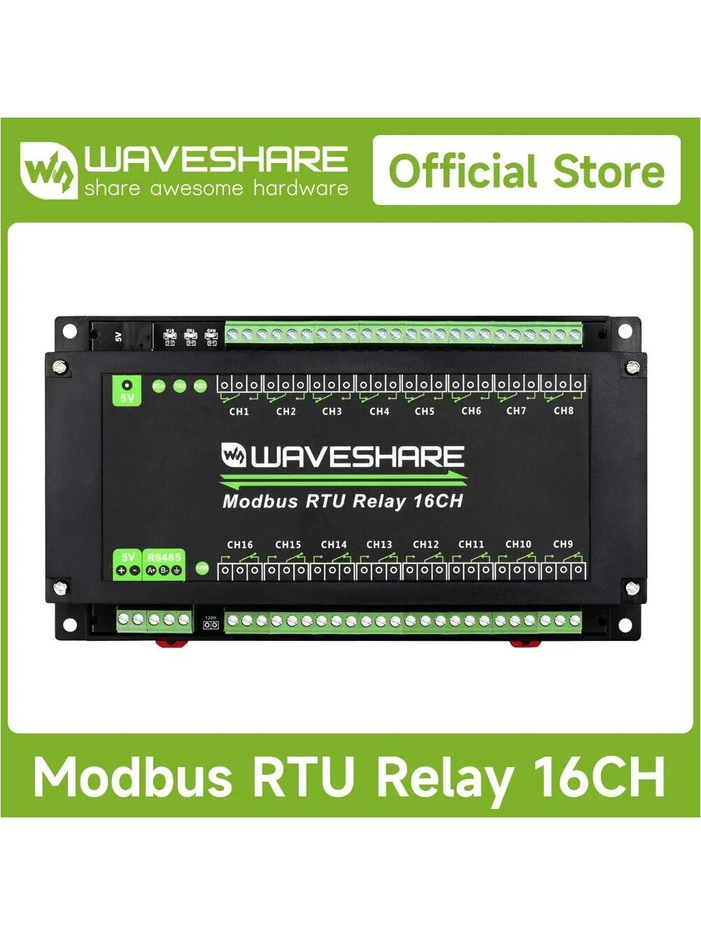 Waveshare Modbus RTU 16-канальный релейный модуль RS485 для промышленной автоматизации