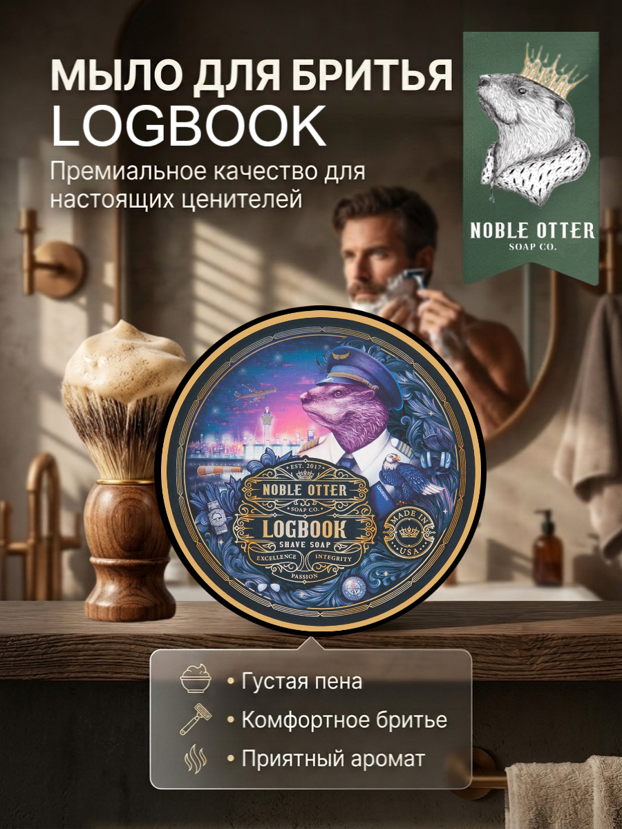 Мыло для бритья Noble Otter Logbook Shaving Soap, 118 мл / Крем-мыло для бритья мужское