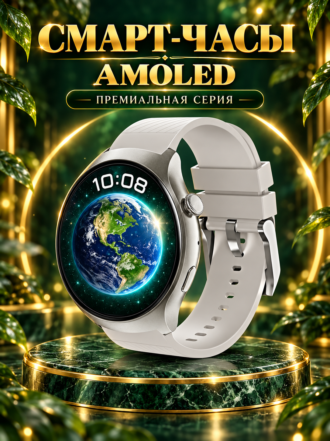 Смарт часы HW6 MINI AMOLED PREMIUM Series Smart Watch, iOS, Android, Bluetooth звонки, Уведомления, ChatGPT, 3 ремешка, Cеребристый