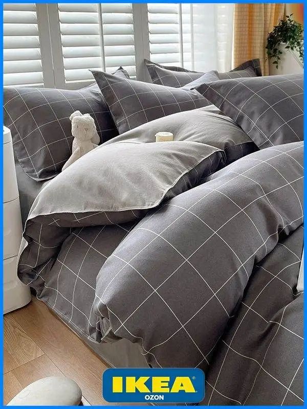 IKEA Пододеяльник 150x200 см саржа, на молнии, разноцветный вертикальная полоска