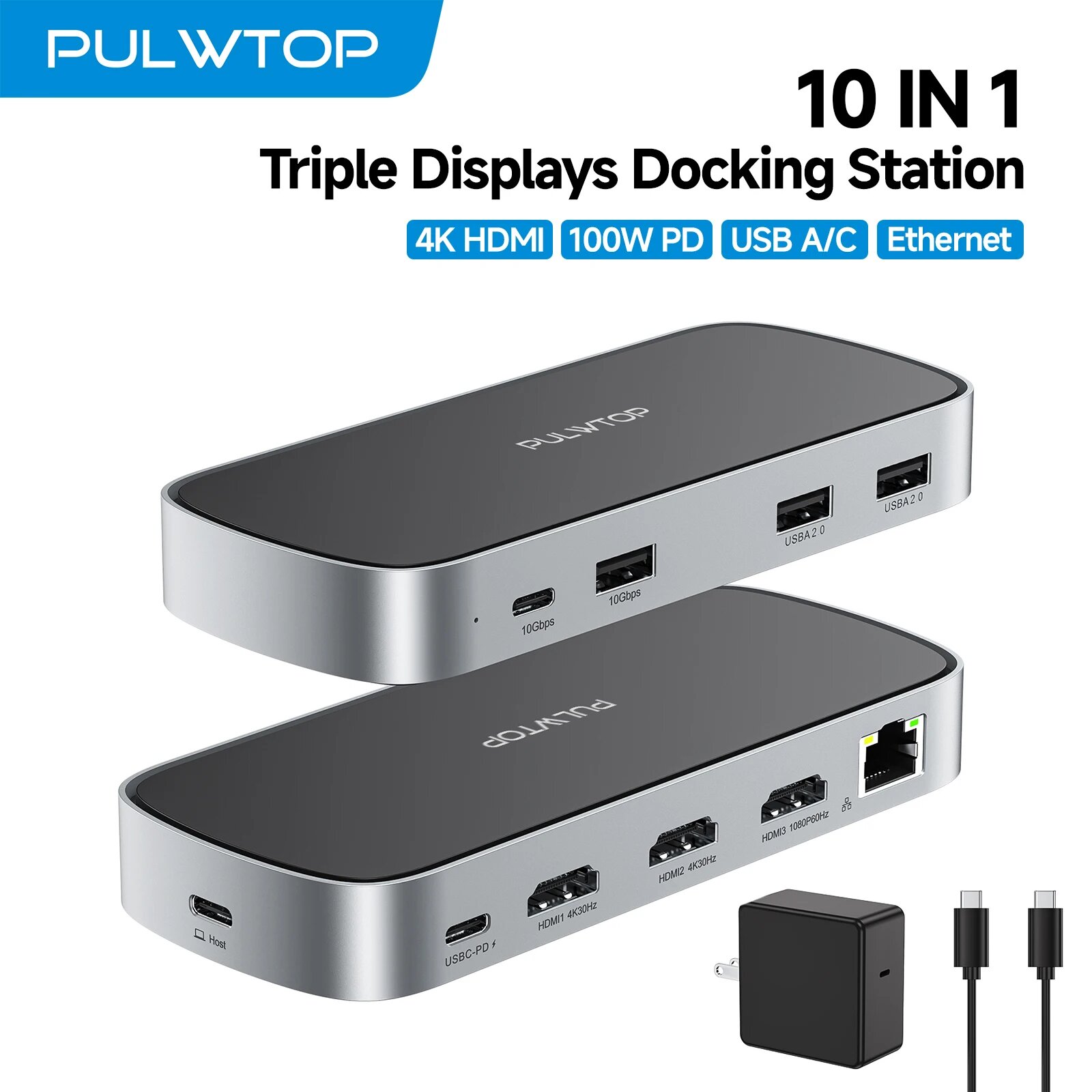 PULWTOP Док-станция для MacBook с поддержкой трех мониторов