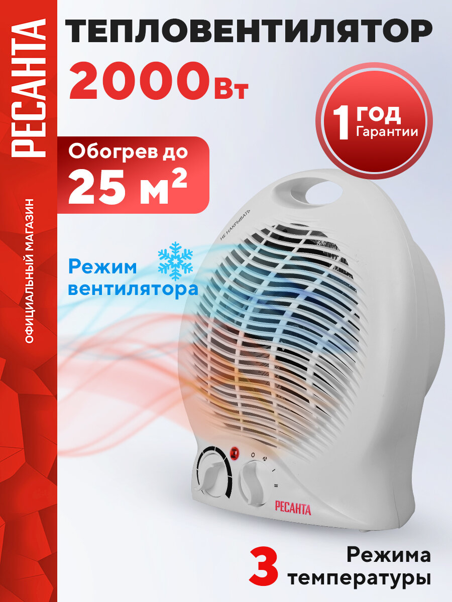 Тепловентилятор ТВС-2 Ресанта с термостатом и режим вентилятора