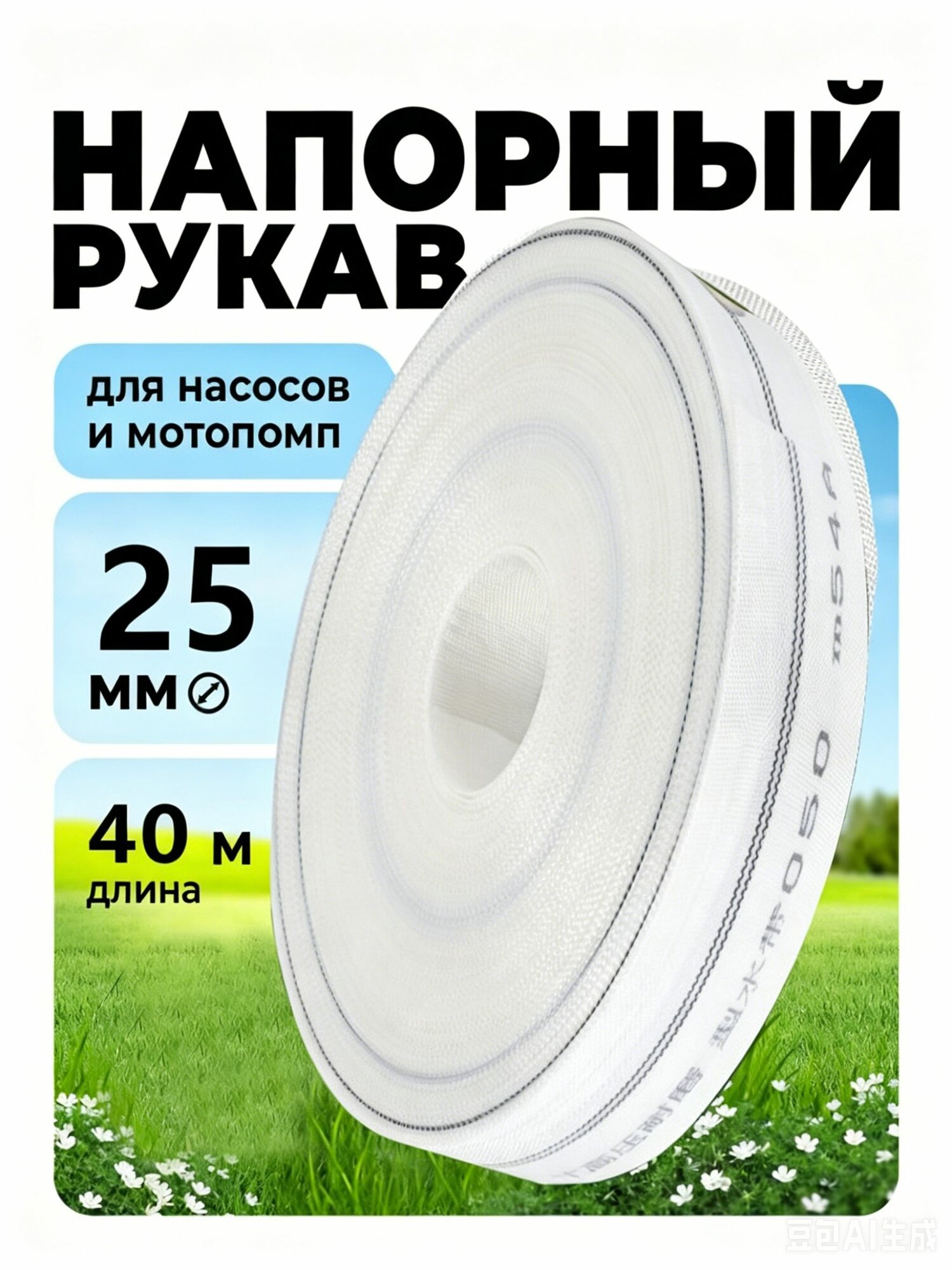 Шланг для полива (ПВХ)/ рукав напорный для дренажного насоса и мотопомп 25 мм (1"), 40 м