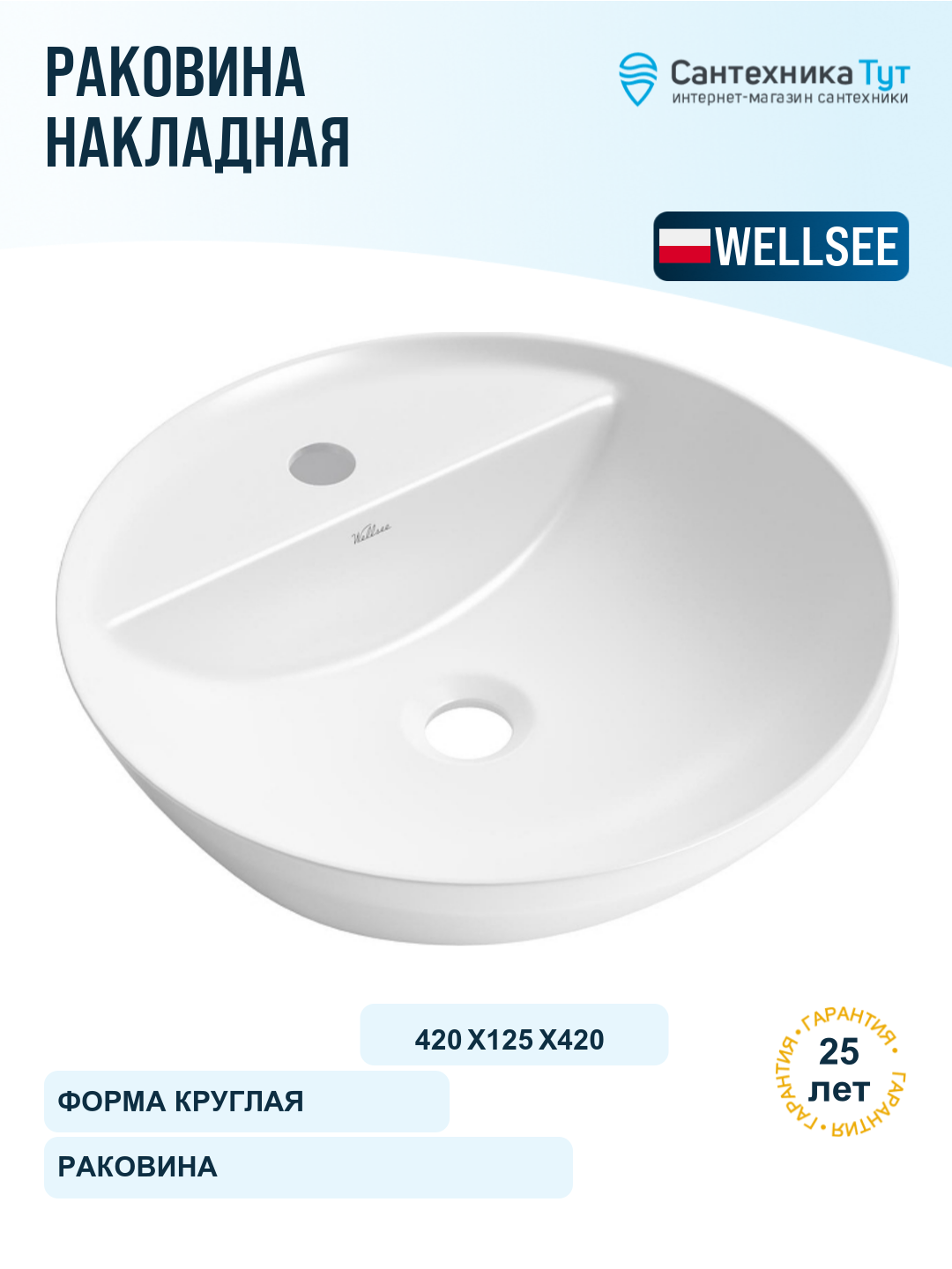 Раковина Wellsee Cute Twin R 42 318401000 цвет Белый глянцевый