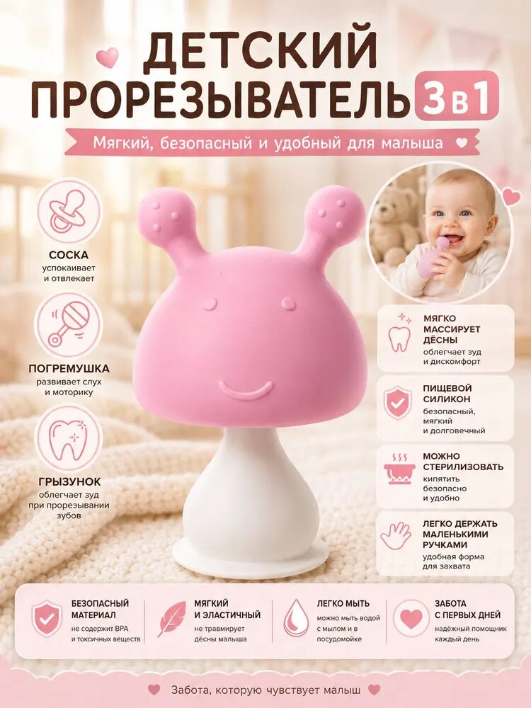 Силиконовый прорезыватель грызунок для зубов новорожденных