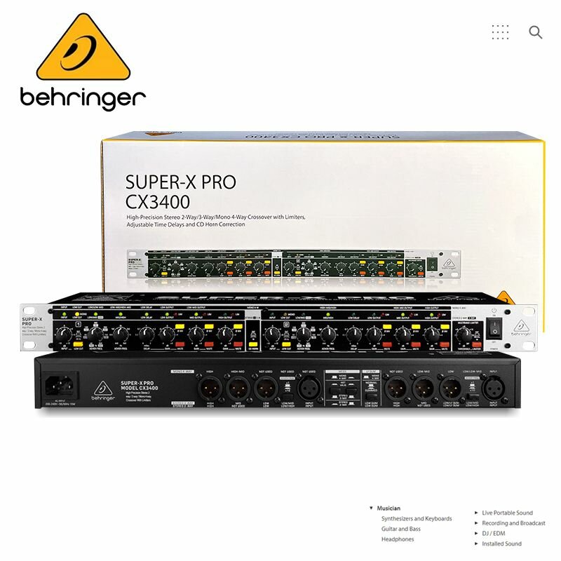 Аудио-кроссовер Behringer SUPER-X PRO CX3400, трехполосный разделитель частот для профессионального сценического звукового оборудования, рэковый формат 1U