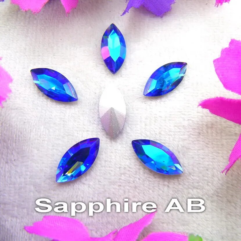 Стразы SNCRYSTAL 8 размеров для декора Синий, 6x12mm 50pcs, A8 Sapphire AB