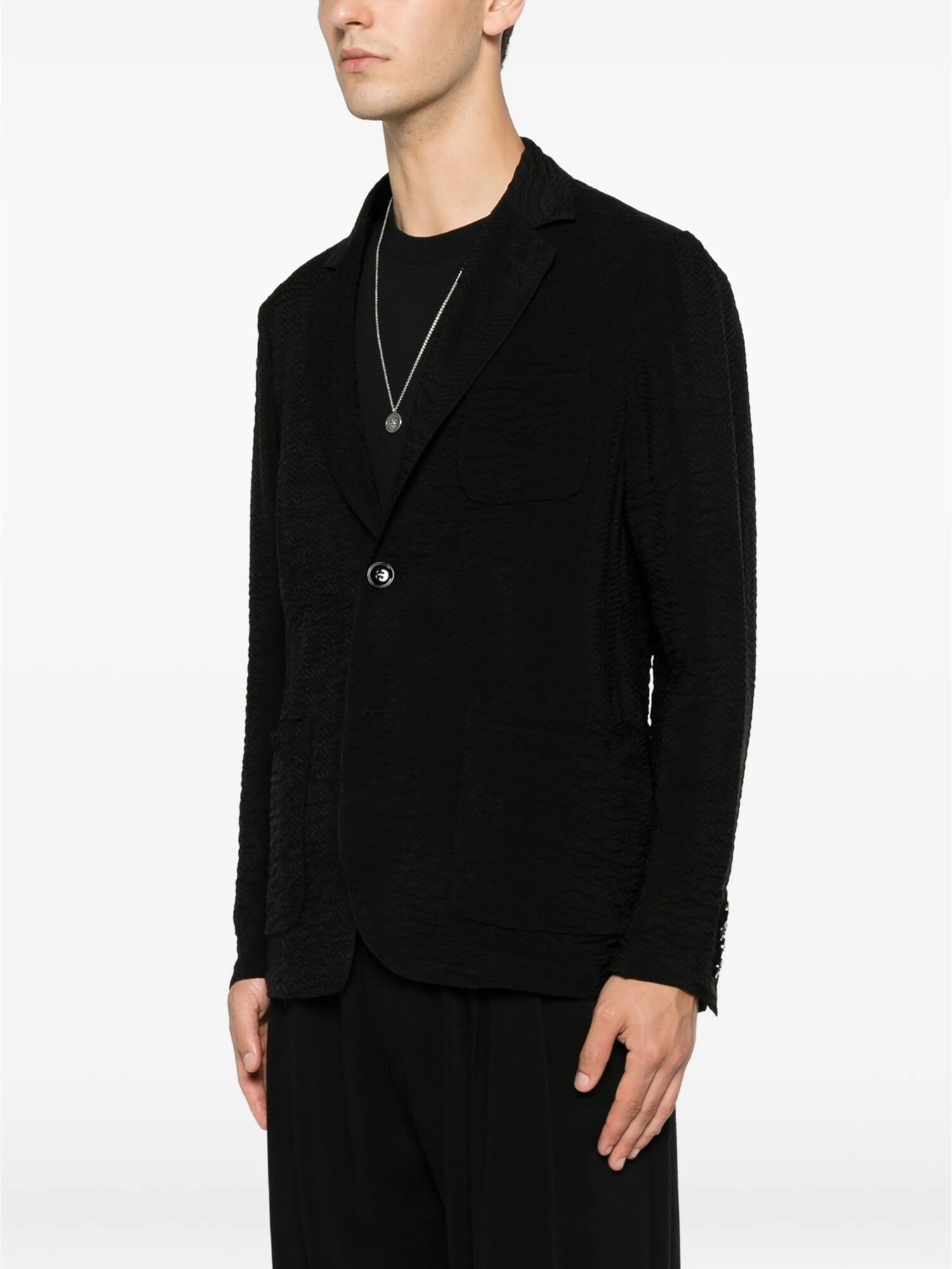 Куртка GIORGIO ARMANI Textured single-breasted blazer, размер 48, черный — фото 1
