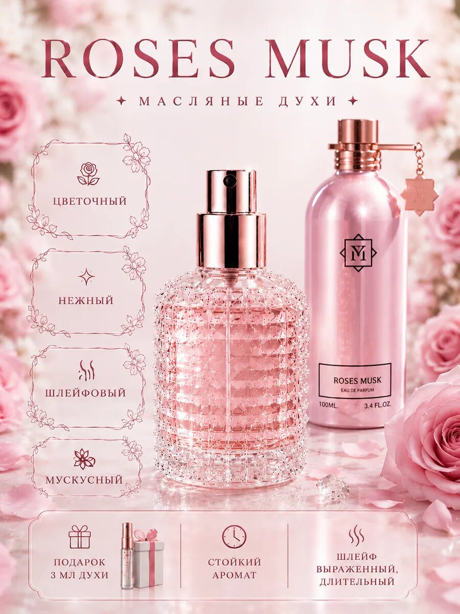 Масляные духи Roses Musk 30ml в подарочной коробке прекрасный вариант подарка