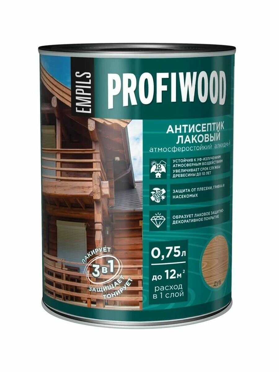 Антисептик лаковый тонирующий атмосферостойкий алкидный PROFIWOOD дуб 0.75 л