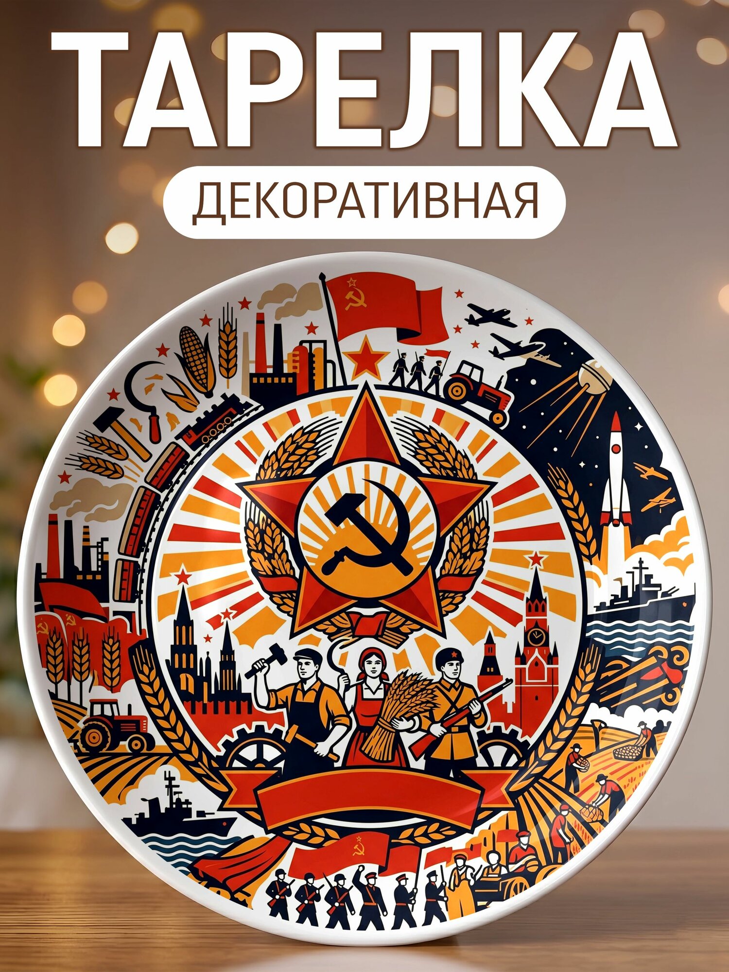 Тарелка декоративная Постер СССР, материал керамика, диаметр 20 см