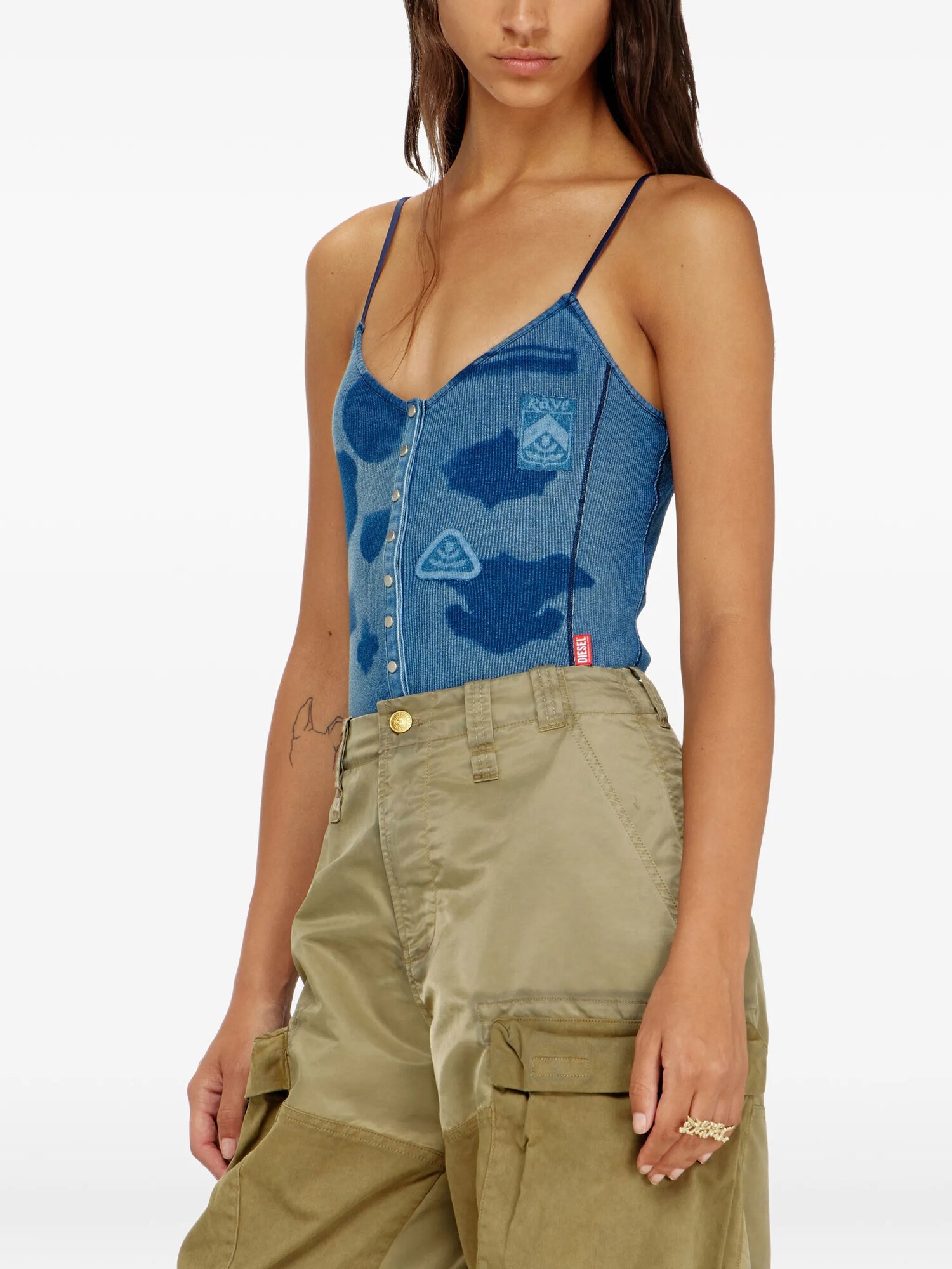 Боди бельевое DIESEL Bodysuit in ribbed jersey with shadow-patch effects, размер 34, синий — фото 1
