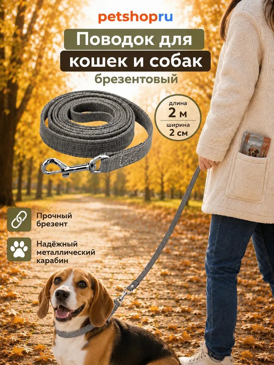 Yami Yami амуниция Поводок брезентовый легкий, импорт. карабин, 2 м * 2 см