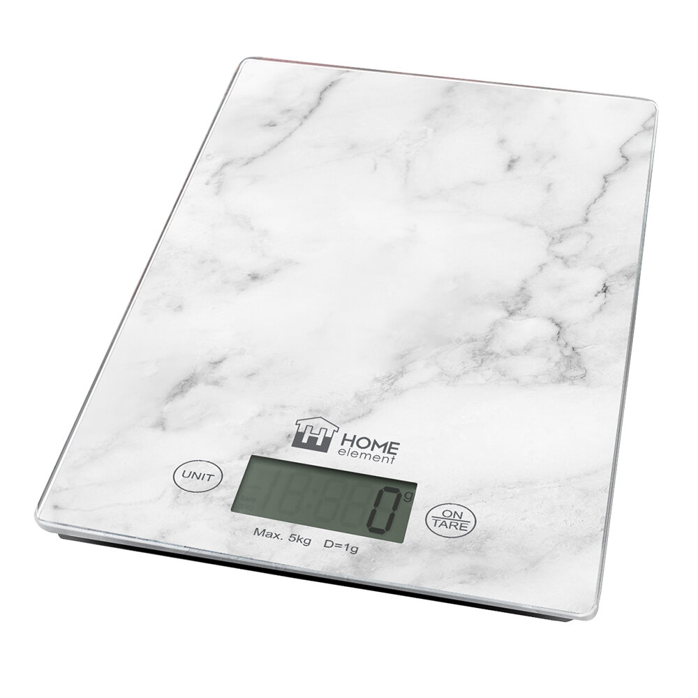 Весы кухонные Home Element HE-SC935, белые, мраморные, сенсорные