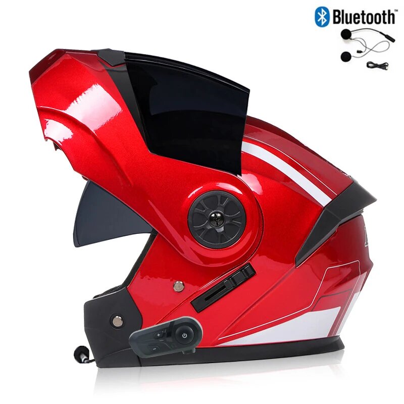 Мужские мотоциклетные шлемы с Bluetooth, анфас, Casco для мотоциклов, мужские шлемы Красный, S, 22