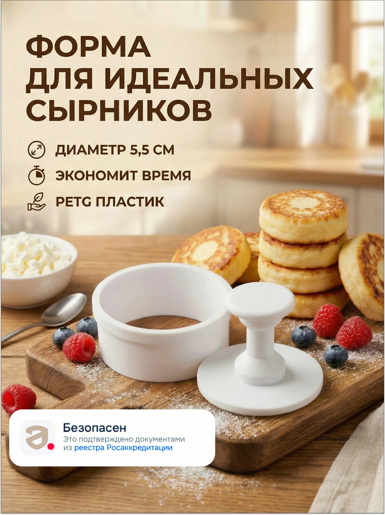 Форма для сырников и котлет с прессом, круглая 5.5 см, пресс-форма для творожных сырков и мини-котлет форма для сырков пресс-форма для котлет форма для мини-котлет