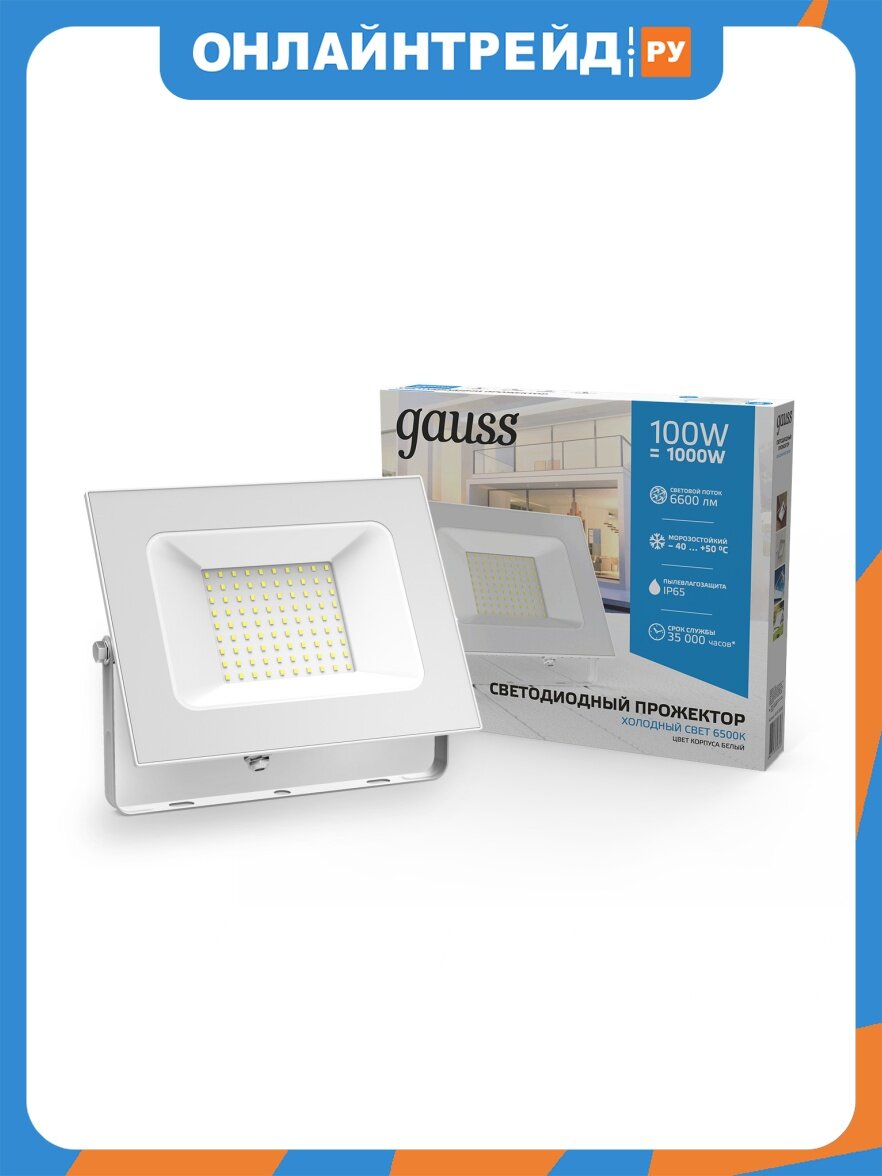 Прожектор Gauss Elementary 100W 6600lm IP65 6500К белый 1/10