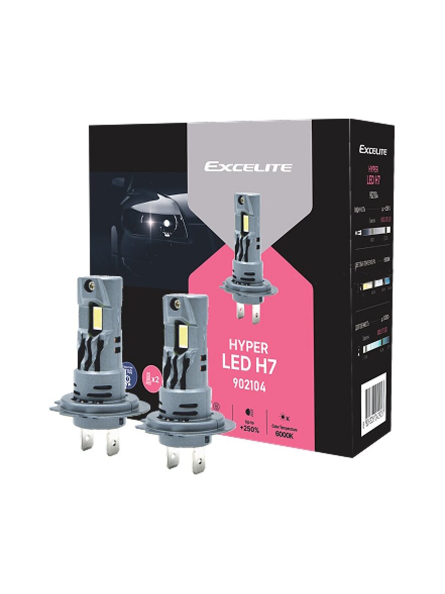Лампа автомобильная Excelite LED Hyper H7 PX26d +250% 6000K 12V, 2шт, EX-902104 (Корея)