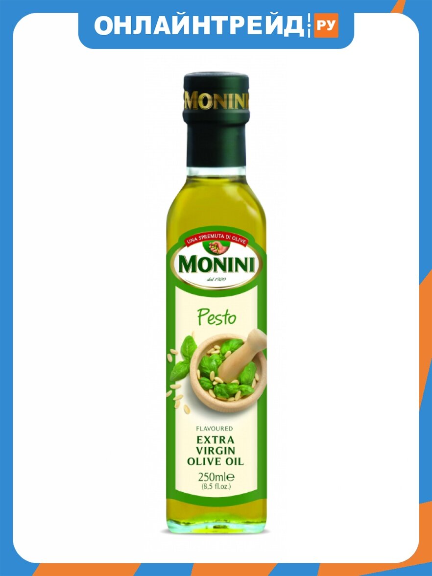 Масло оливковое Monini Extra Virgin Pesto с базиликом и кедровыми орешками, 250 мл.