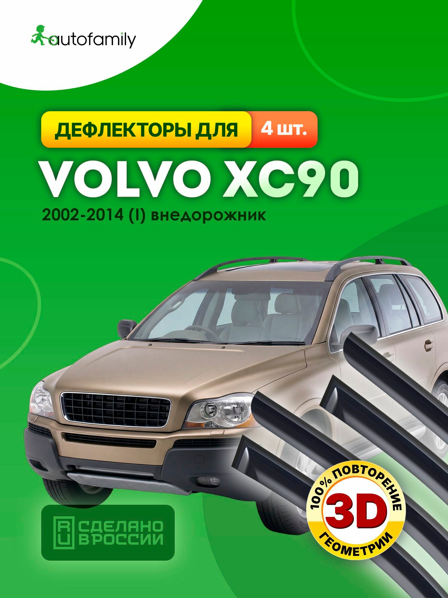 Дефлекторы окон для VOLVO XC90 2002-2014 (I) внедорожник 5 дв. REIN 4 шт. / Вольво ХС90