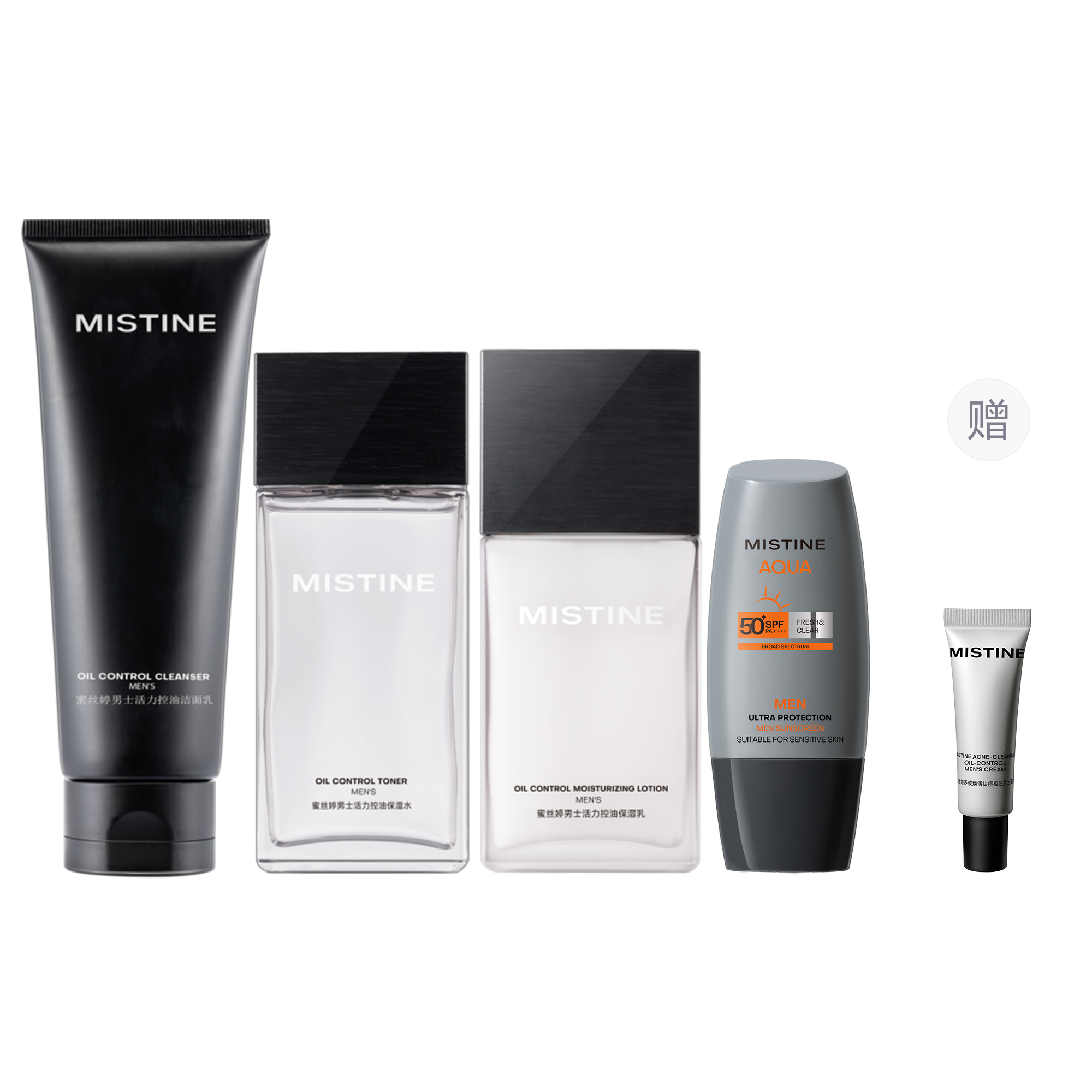 Набор уходовых средств мужской Mistine: Cleanser 150g+Toner 120ml+Lotion 100ml+Sun Protection 40ml