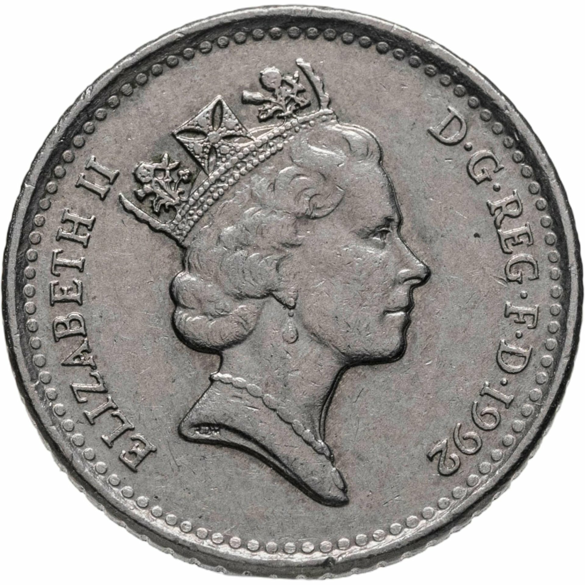 Великобритания 5 пенсов pence 1992, Мельхиор медь-никель, в сохранности XF