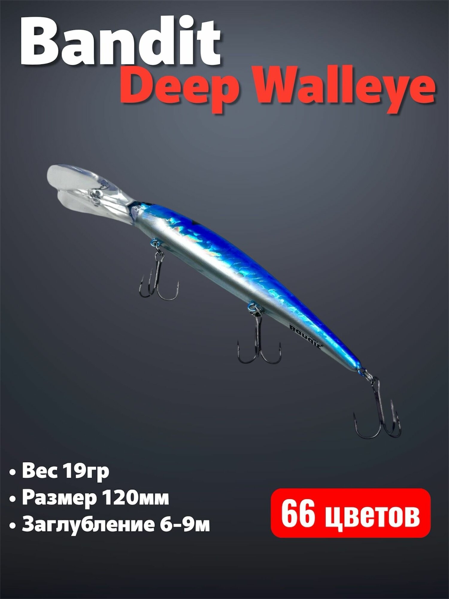 Воблер Bandit Deep Walleye 6-9м 120мм, воблер для троллинга