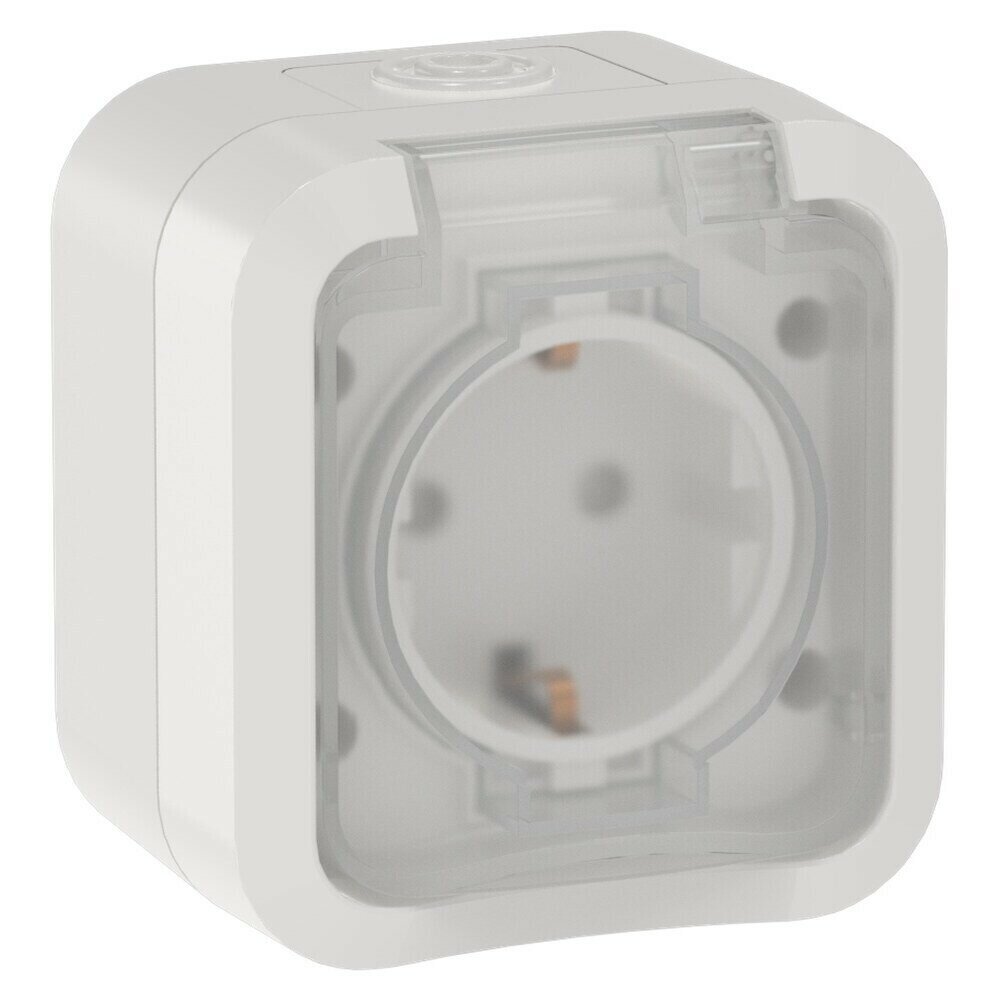 Розетка Tors TS320 накладная белая с заземлением с крышкой (TS-R16-16-55-K01)