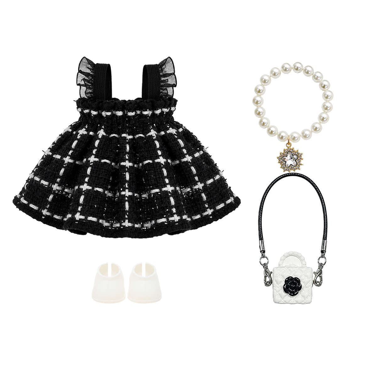 Наряд для кукол унисекс HAKASSA ORIGINALS, Clothing Sets Black Skirt+Necklace+Crossbody Bag, PU Shoes